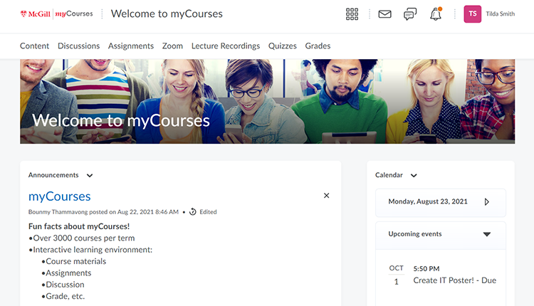 - Overview of the My Home and Course Home pages in myCourses - IT Portal