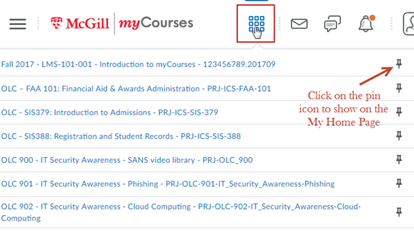 - Overview of the My Home and Course Home pages in myCourses - IT Portal