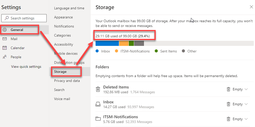- Check your mailbox storage usage - IT Portal