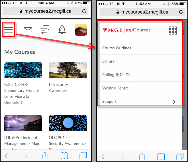 - Mobile interface for myCourses - IT Portal